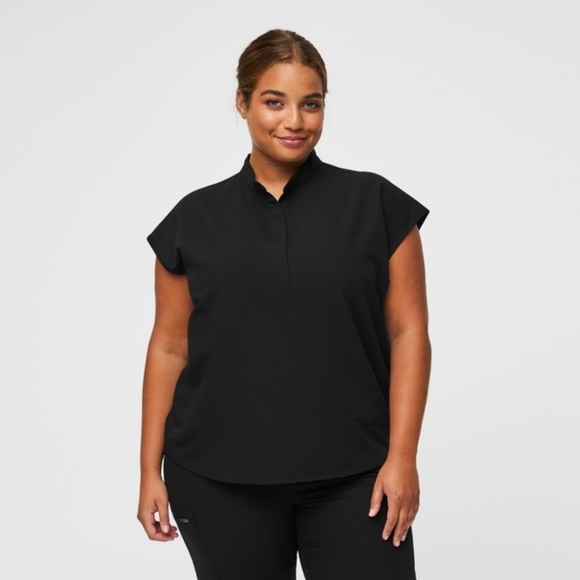 Figs | Tops | Figs Rafaela Scrub Top Black Mandarin Collar Cap Sleeve ...